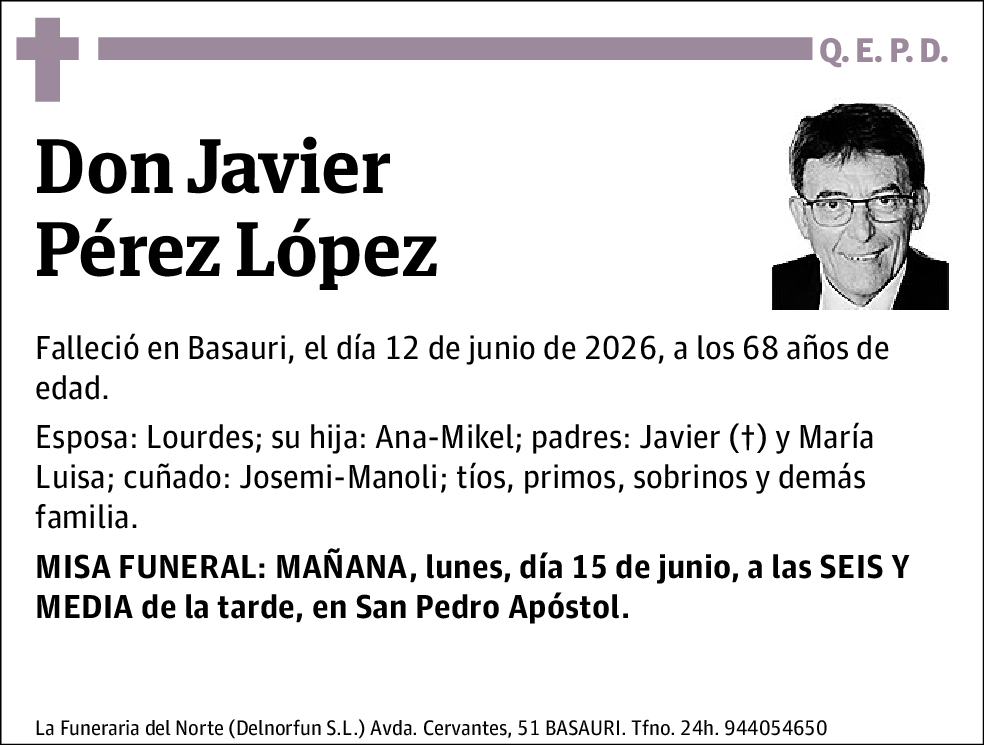 Javier Pérez López | Esquela | El Correo
